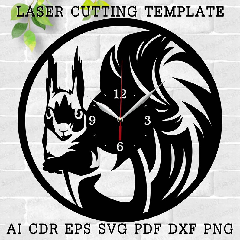Squirrel Clock Laser Cut Files SVG Vector File Ai Cdr Dxf Eps Pdf Png Download Digital Design ...