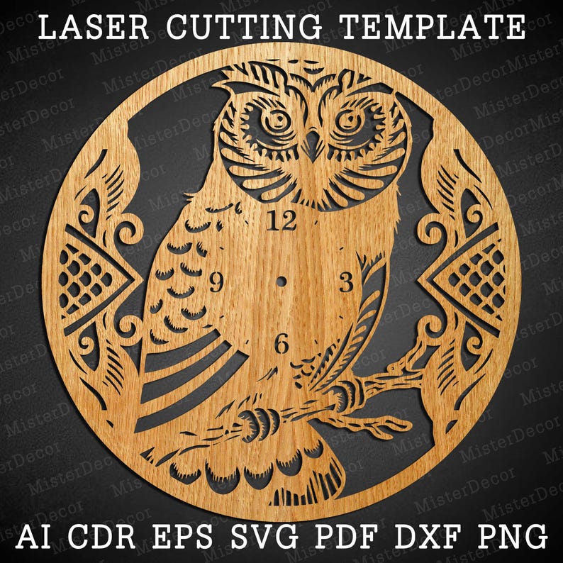 Owl Clock Laser Cut Files SVG Vector File Ai, Cdr, Dxf, Eps, Pdf, Png ...