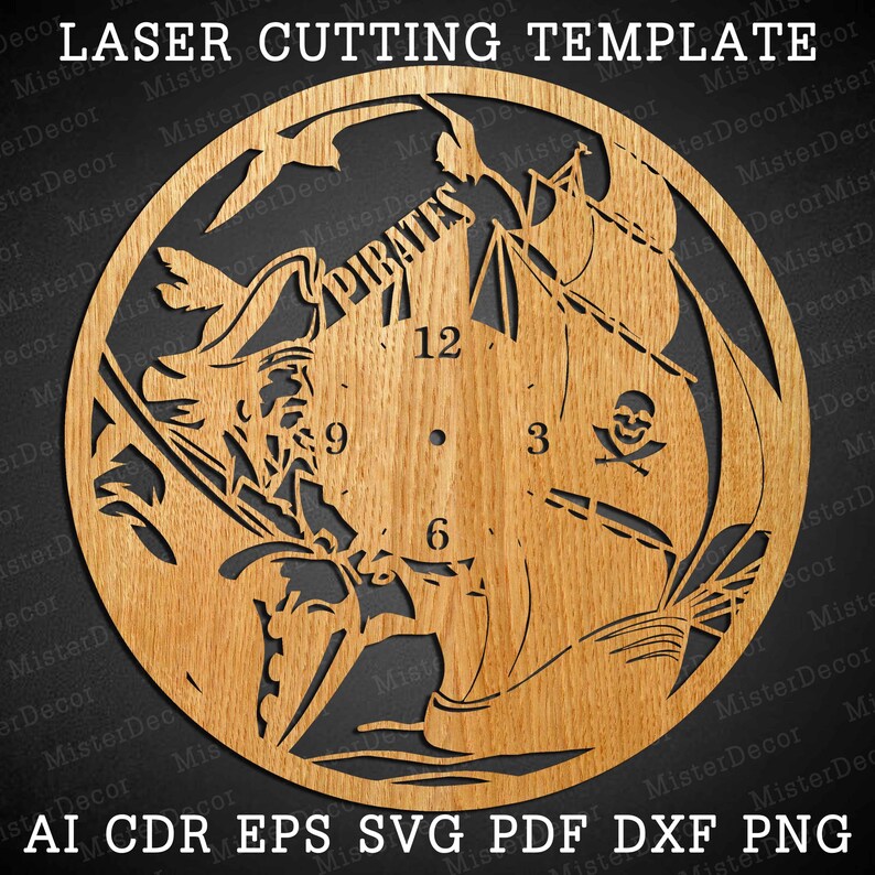 Pirate Clock Laser Cut Files SVG Vector File Ai, Cdr, Dxf Eps Pdf Png ...