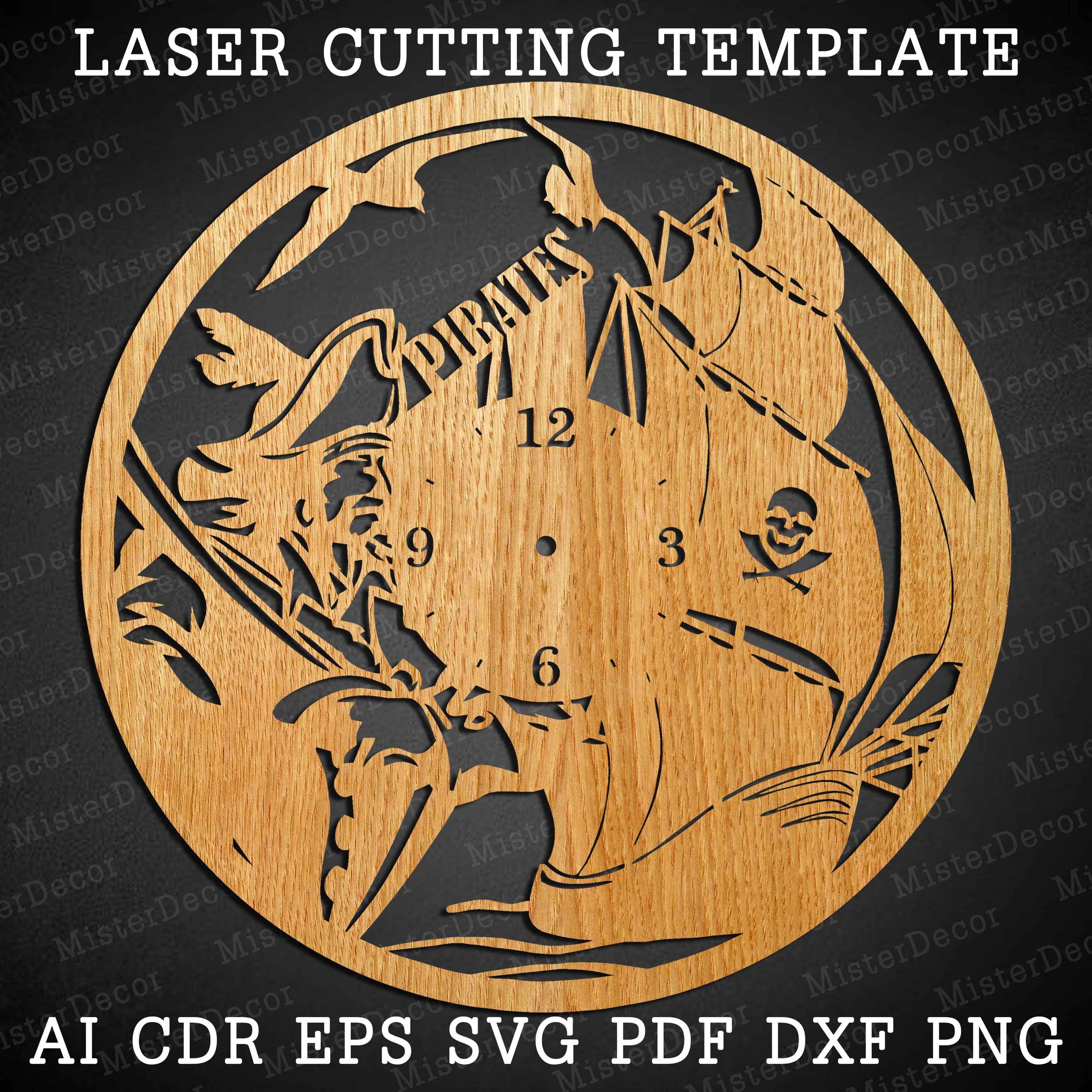 Pirate Clock Laser Cut Files SVG Vector File Ai, Cdr, Dxf Eps Pdf Png ...