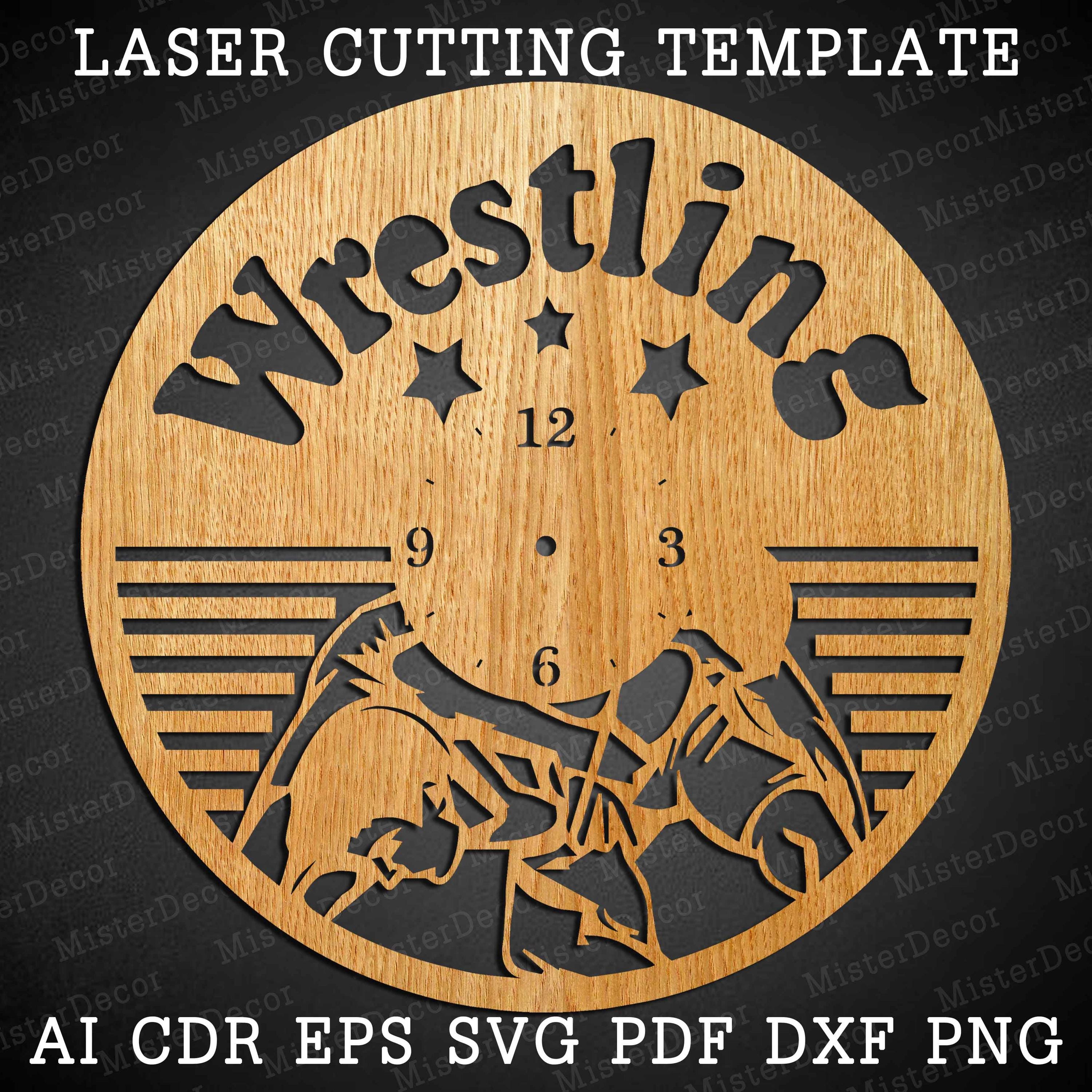 Wrestling Clock Laser Cut Files, SVG File Ai Cdr Dxf, Digital Design ...