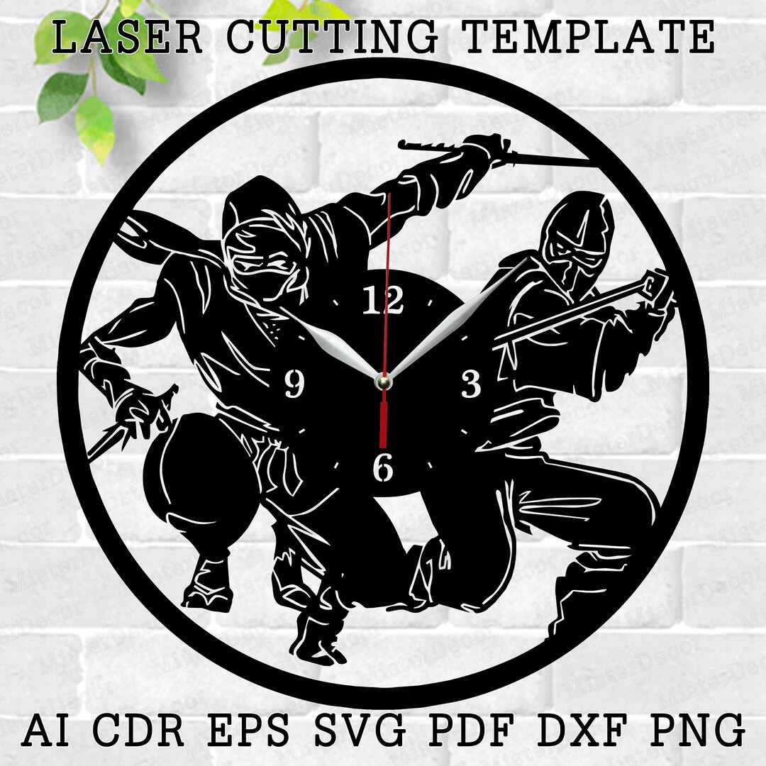 Ninja Clock Laser Cut Files, SVG File. Vector File Ai, Cdr, Dxf Instant ...