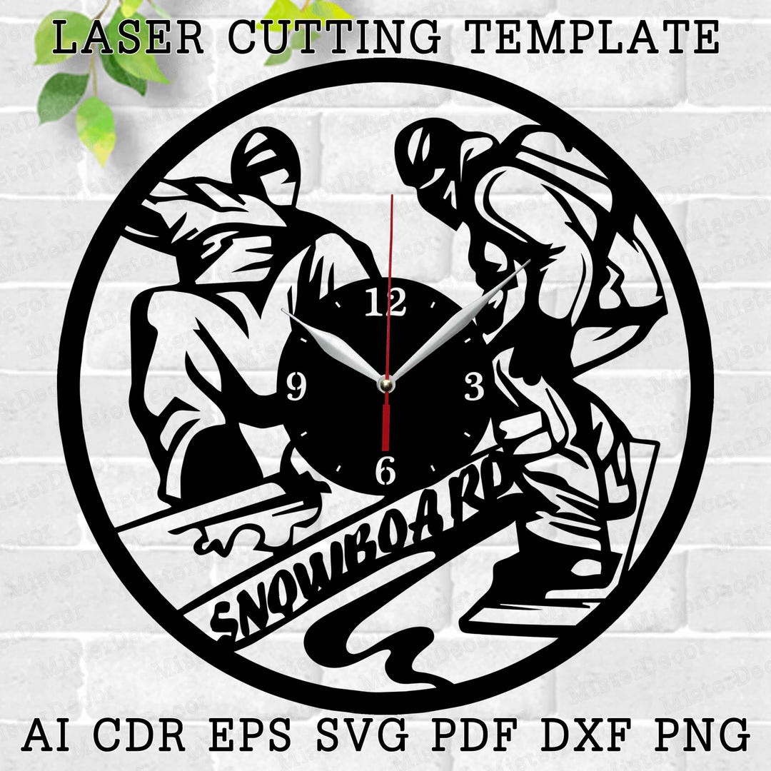 Snowboard Clock Laser Cut Files SVG Vector File Ai, Cdr, Dxf, Eps Pdf ...