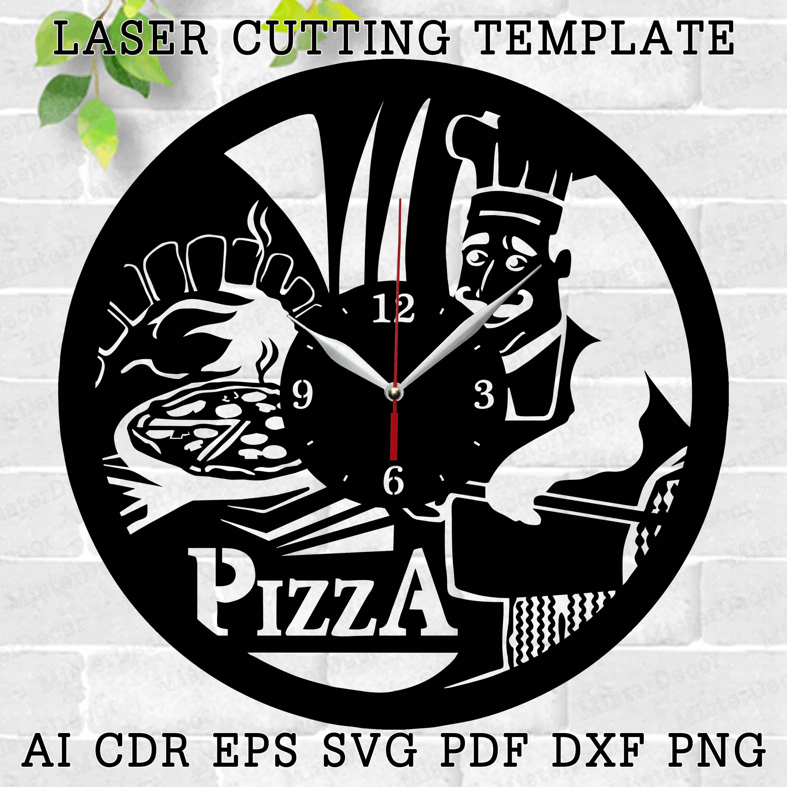 Pizza Clock Laser Cut Files SVG Vector File Ai, Cdr, Dxf, Eps, Pdf, Png ...