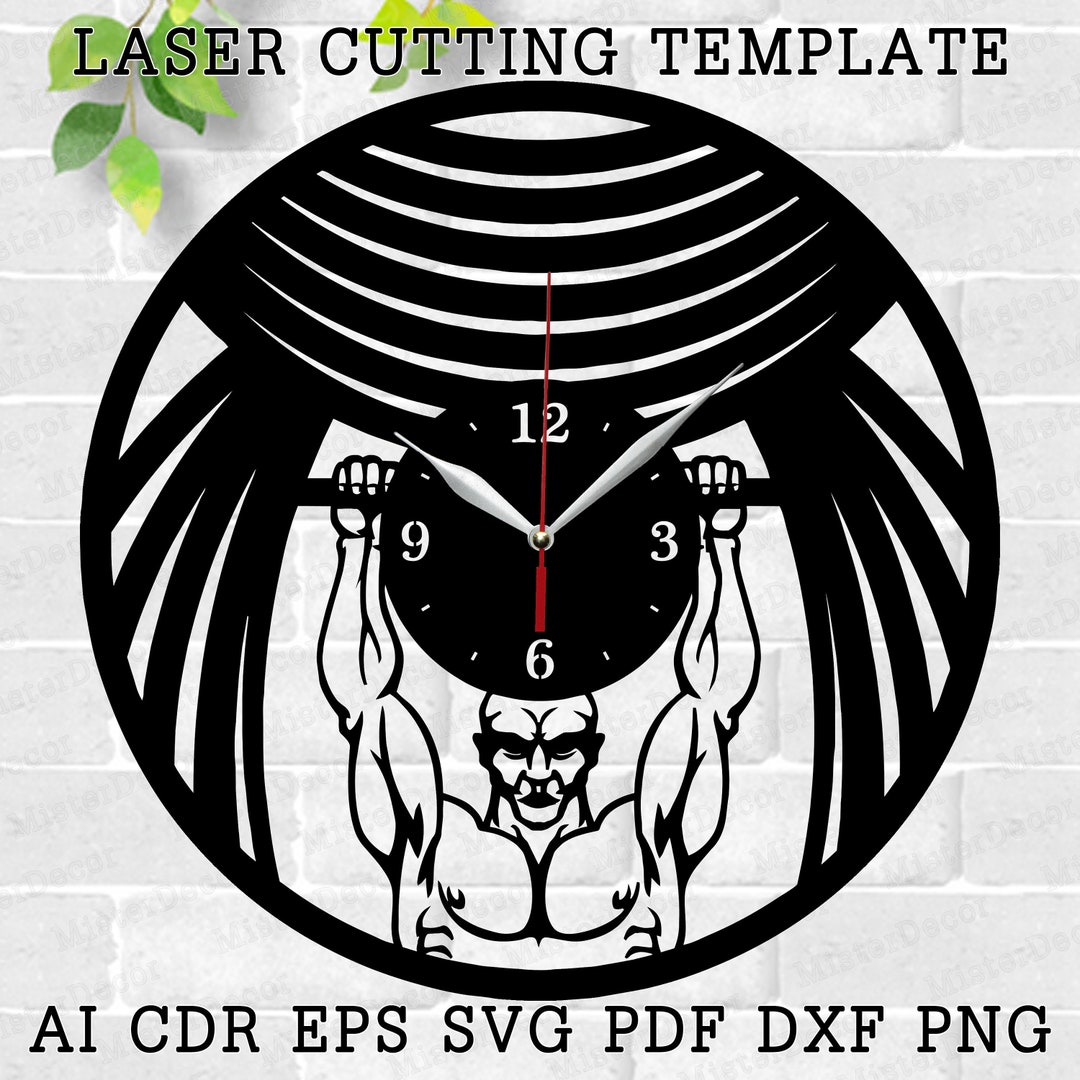 Fitness Wall Clock Laser Cut Files, SVG File. Vector File Ai, Cdr, Dxf ...