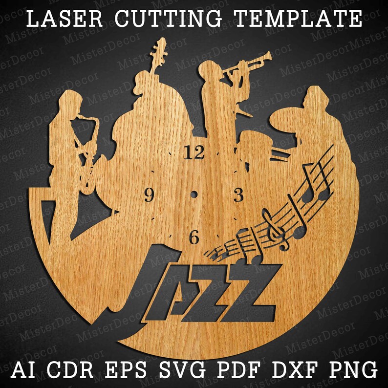 Jazz Band Clock Laser Cut Files, SVG File. Vector File Ai, Cdr, Dxf ...