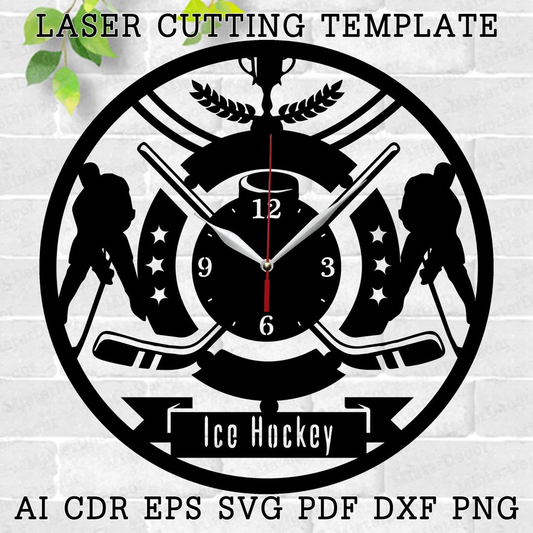 Ice Hockey Clock Laser Cut Files SVG File Vector File Ai Cdr Dxf ...