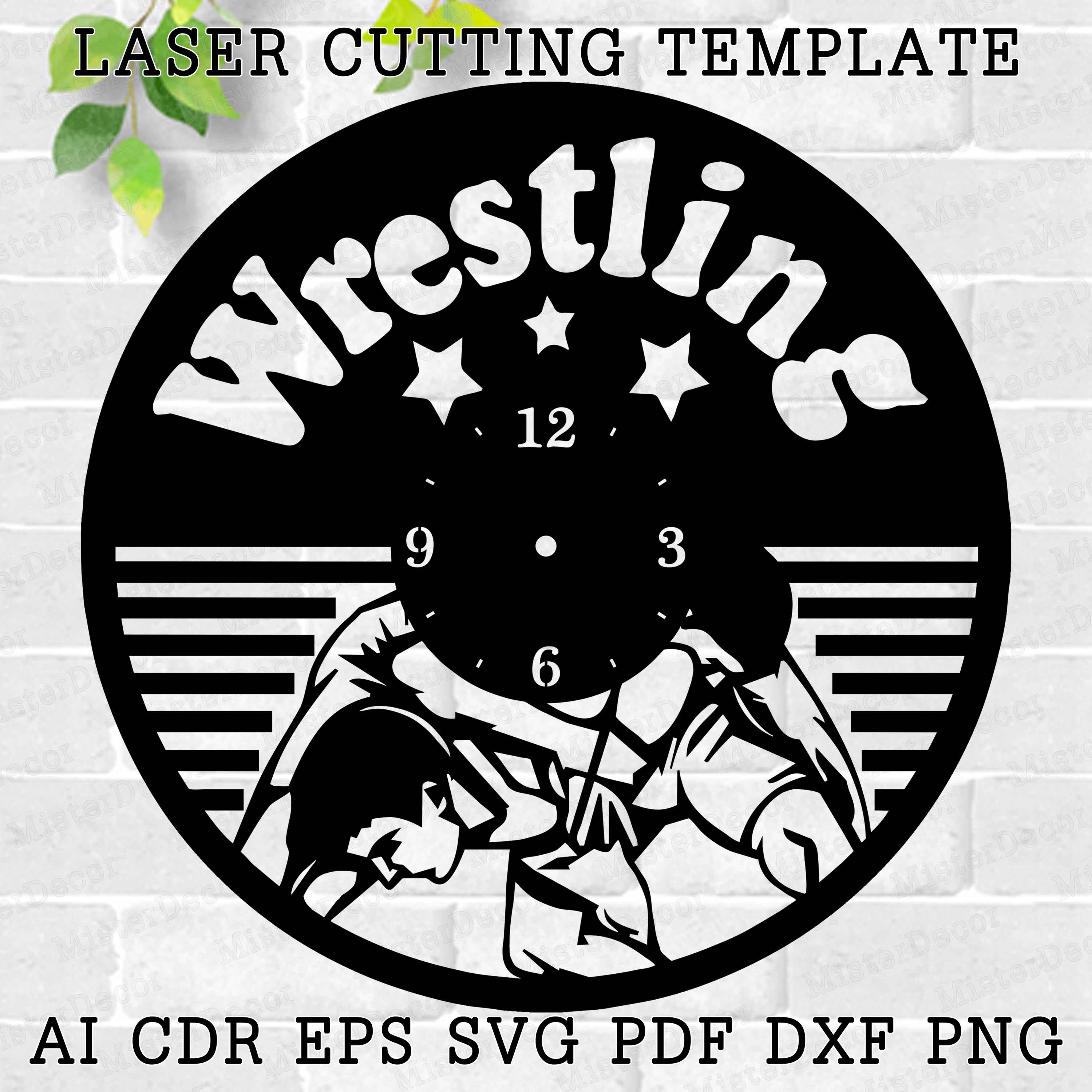 Wrestling Clock Laser Cut Files, SVG File Ai Cdr Dxf, Digital Design ...