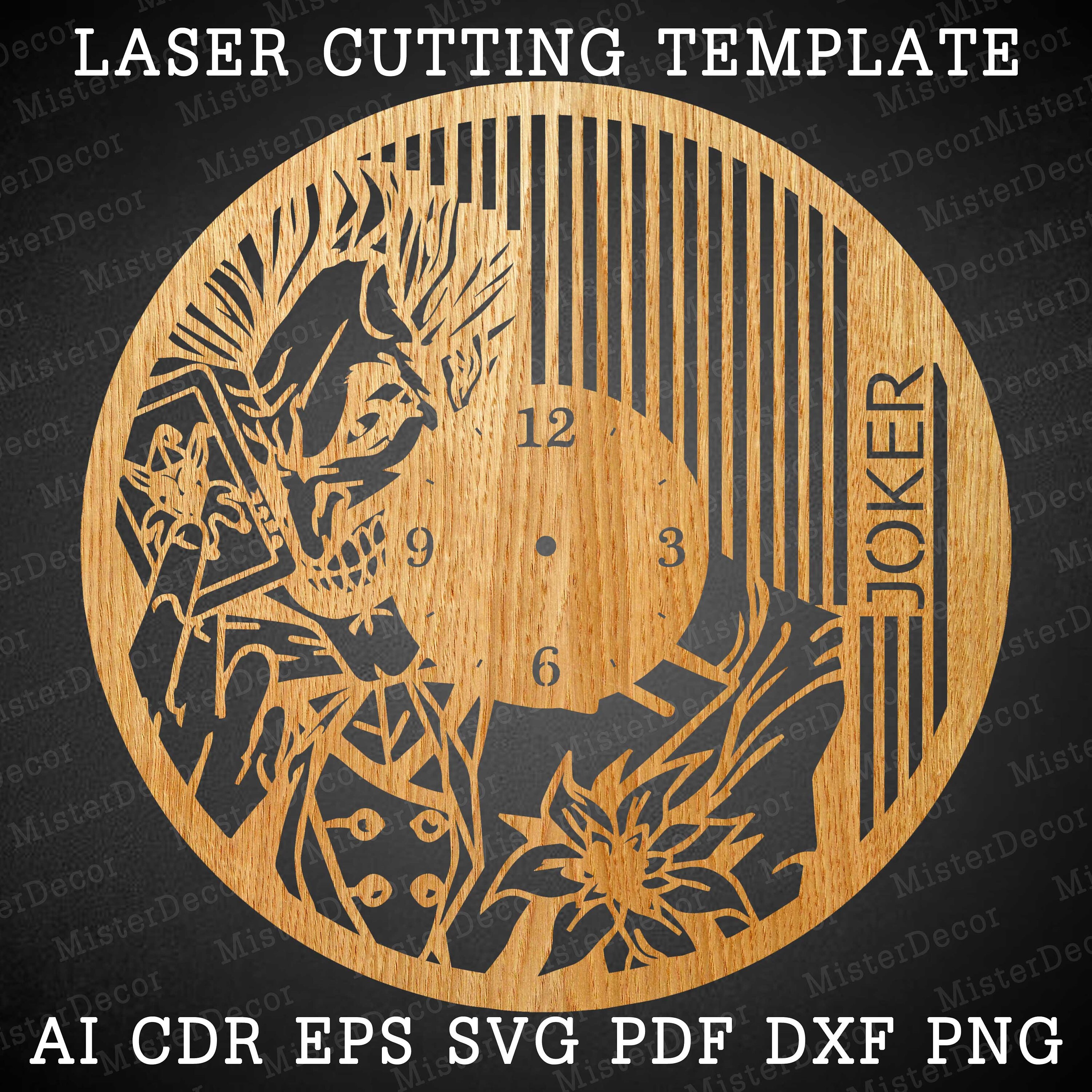 Joker Clock Laser Cut Files, SVG File. Vector File Ai, Cdr, Dxf Instant ...