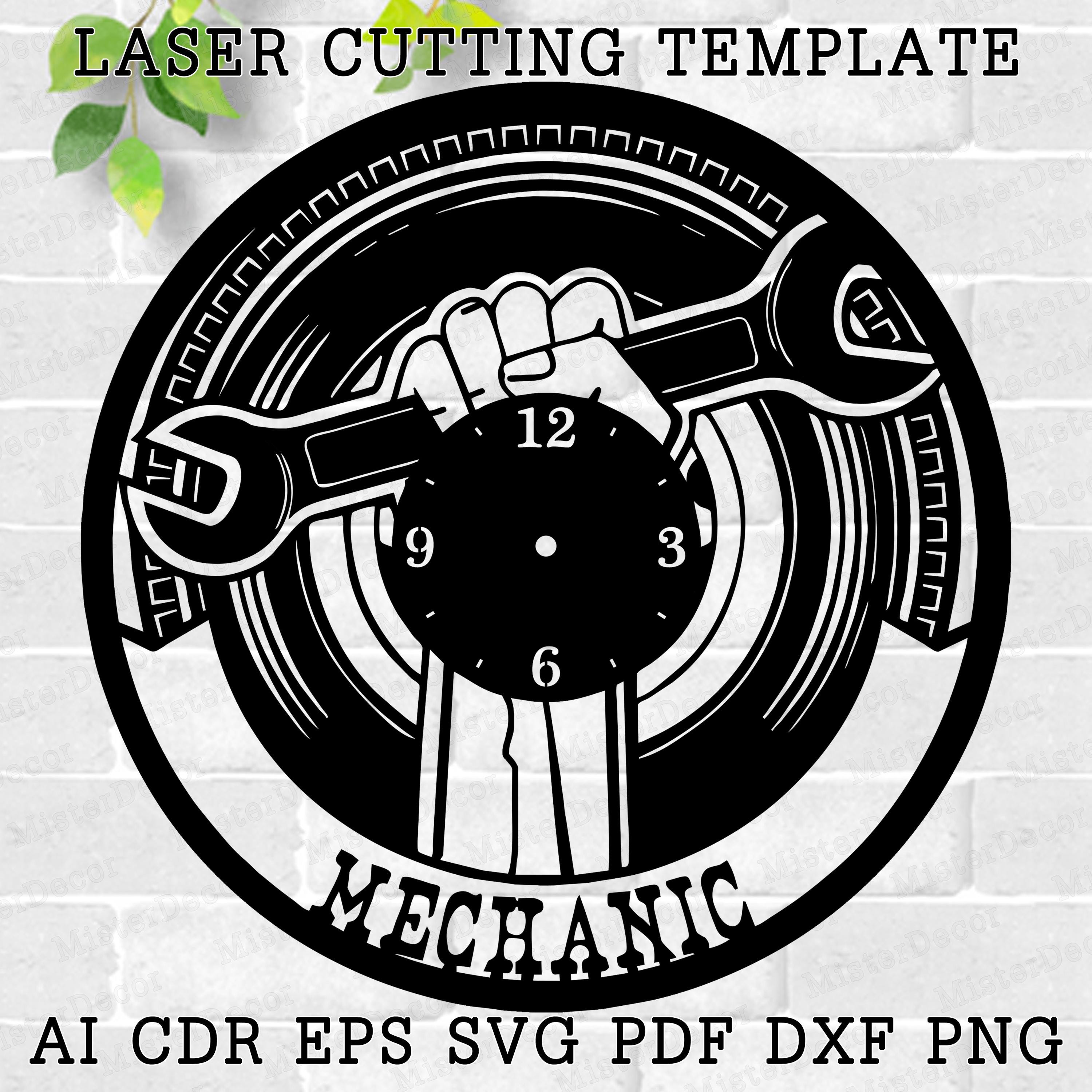 Auto Mechanic Clock Laser Cut Files SVG Vector File Ai, Cdr, Dxf, Eps ...