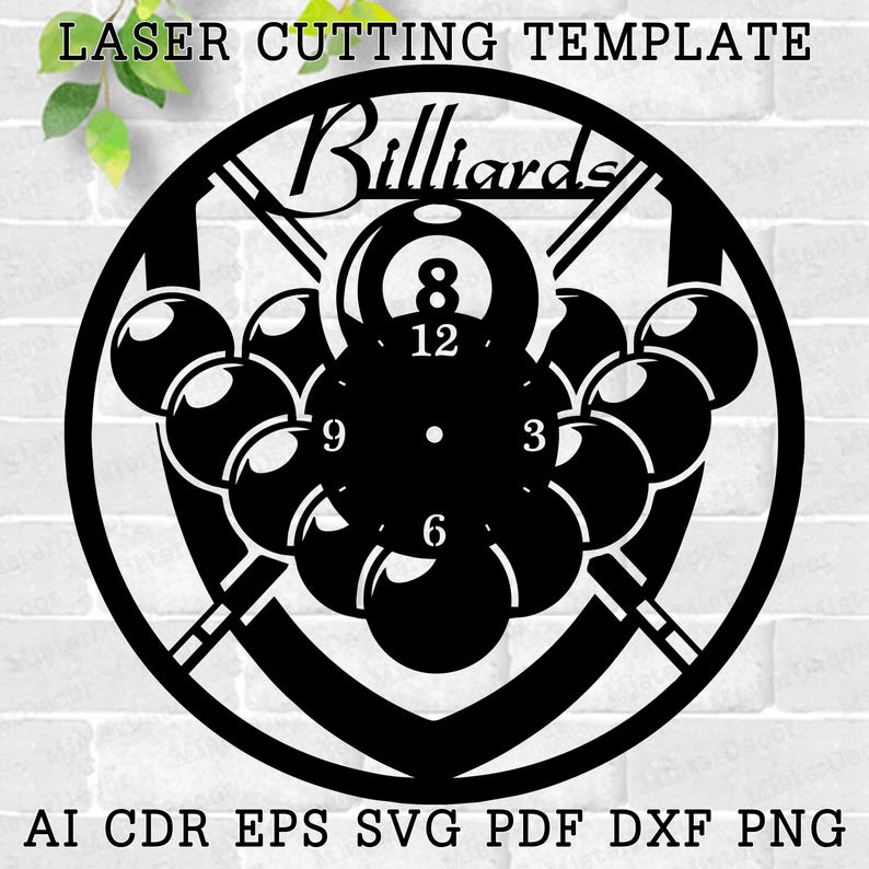 Billiards Clock Laser Cut Files SVG File Vector File Ai Cdr Dxf Instant ...