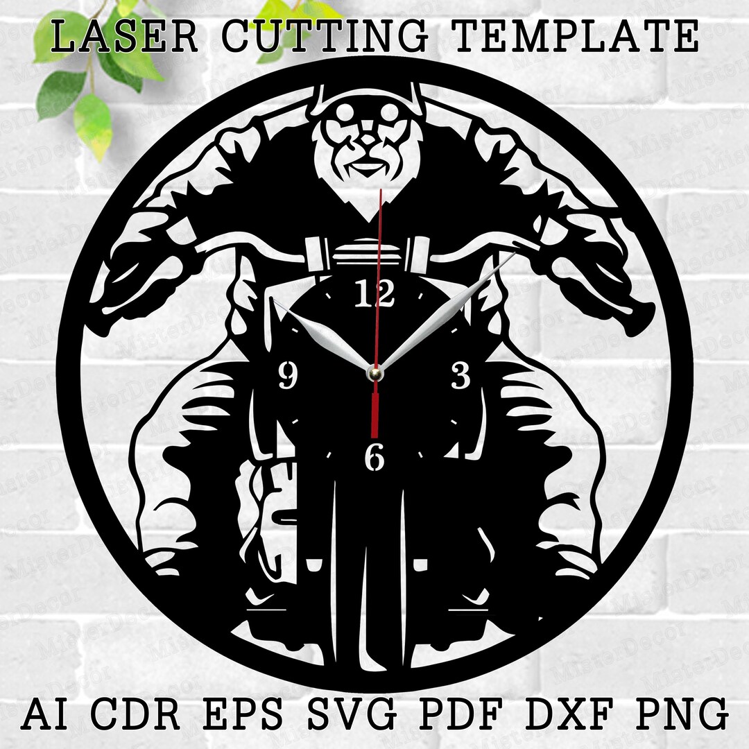 Biker Clock SVG Motorbike Laser Cut Files SVG File Vector File Ai Cdr ...