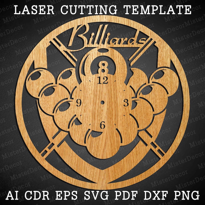 Billiards Clock Laser Cut Files SVG File Vector File Ai Cdr Dxf Instant ...