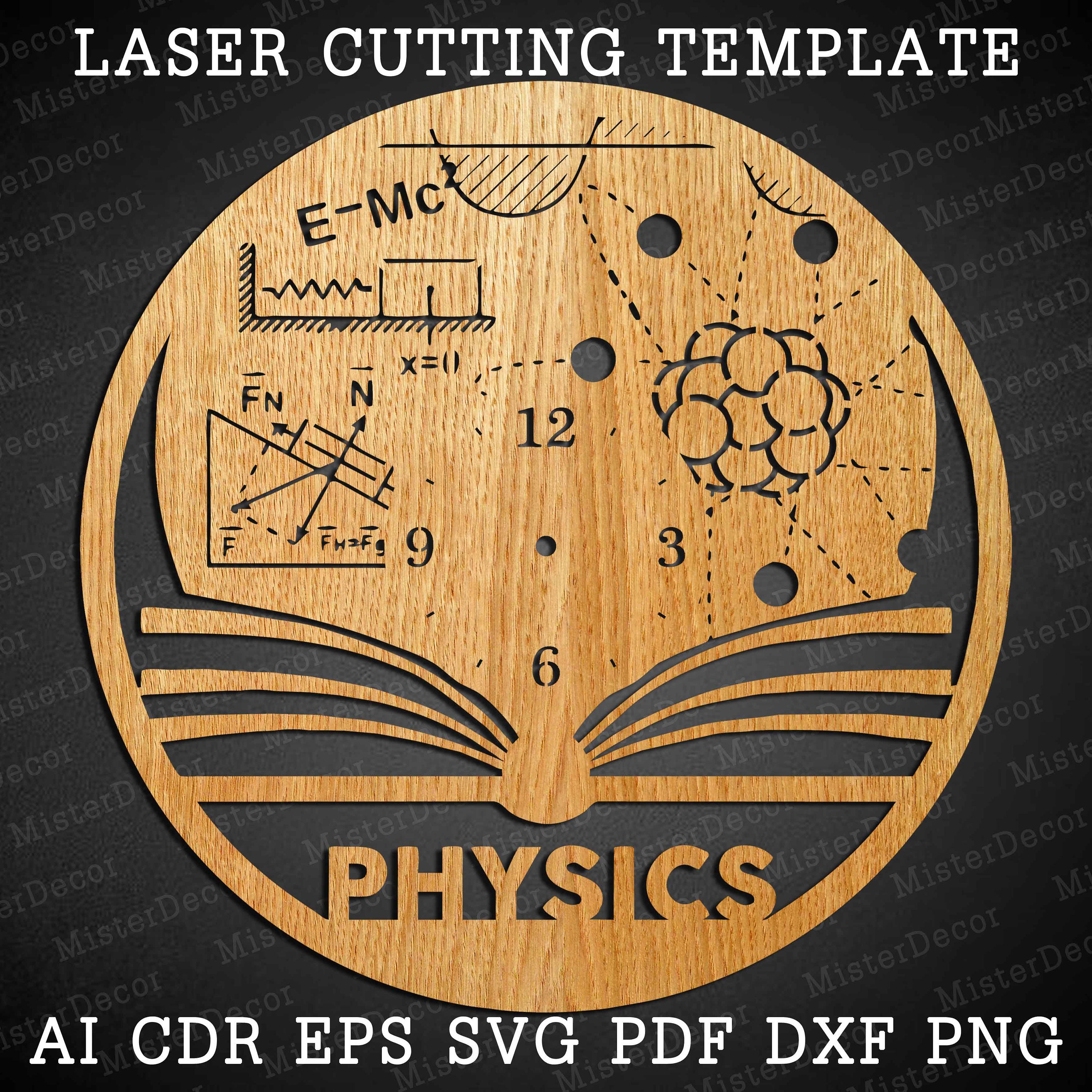 Physics Clock Laser Cut Files, SVG File. Vector File Ai, Cdr, Dxf ...