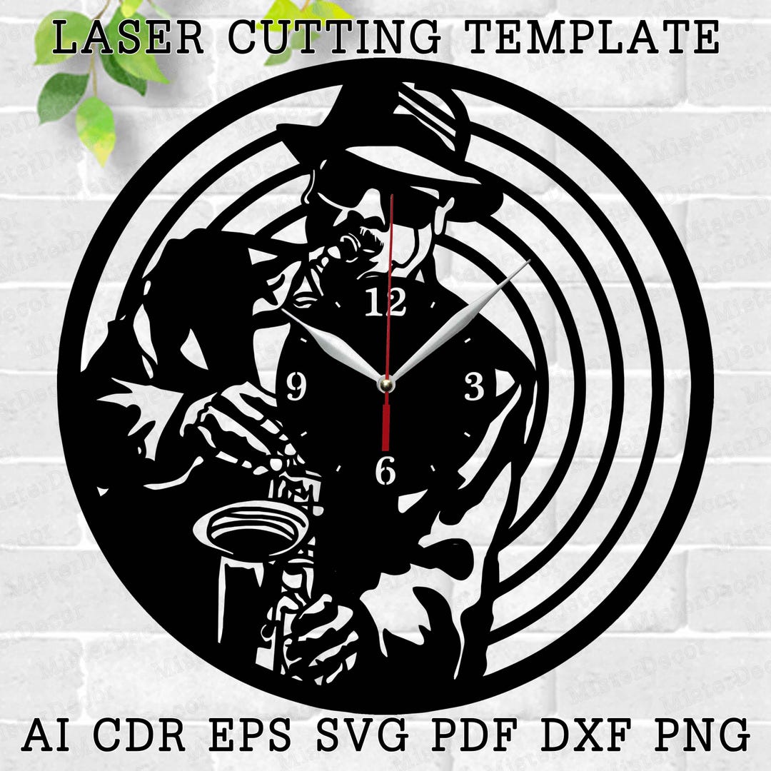 Saxophone Clock Laser Cut Files SVG Vector File Ai, Cdr, Dxf, Eps, Pdf ...