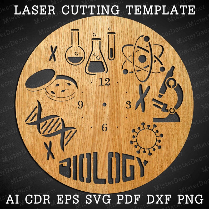 Biology Clock Science Laser Cut Files SVG File Vector File Ai Cdr Dxf ...