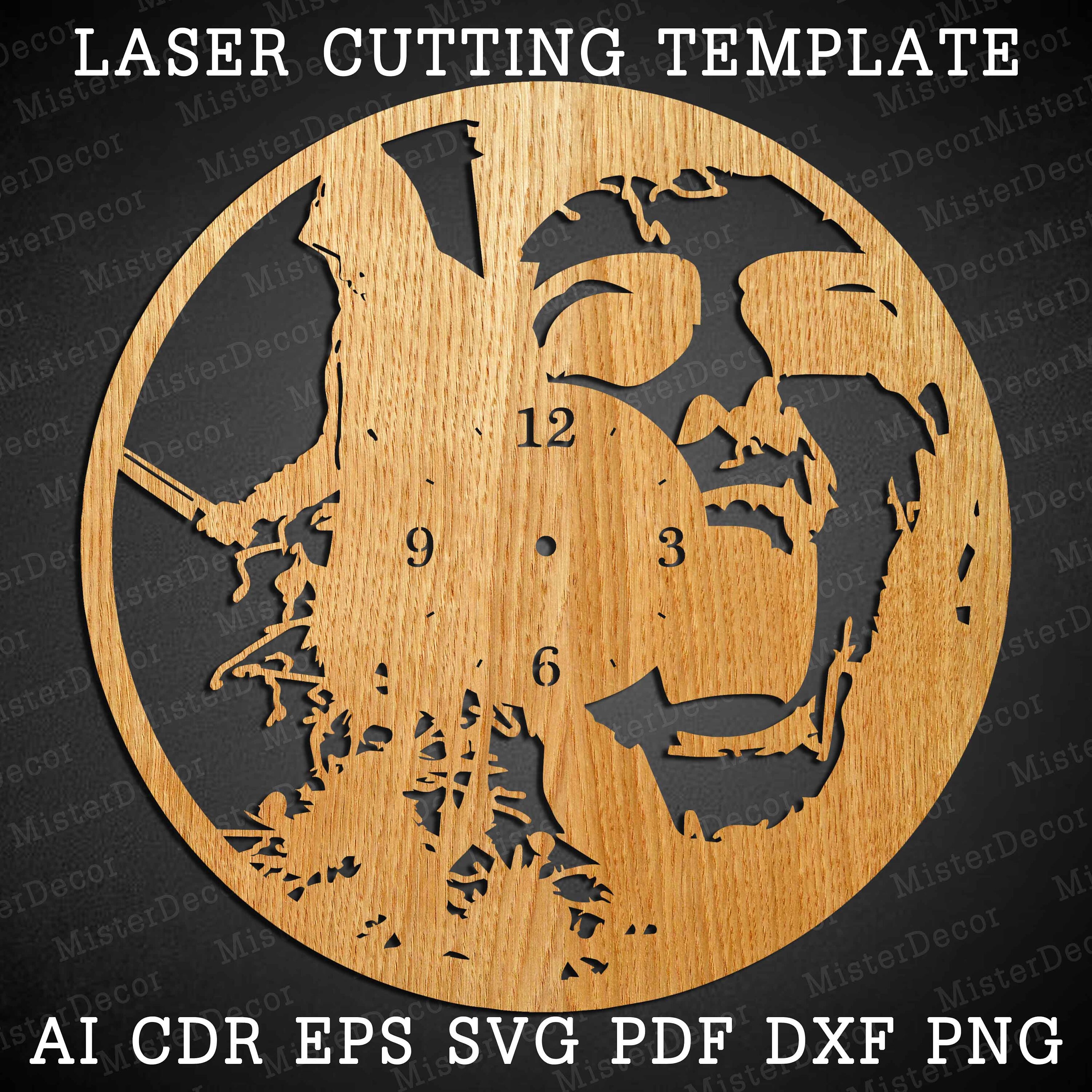Halloween Horror Clock Laser Cut Files, SVG File. Vector File Ai, Cdr ...