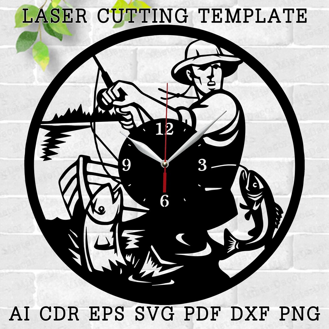 Fishing Clock Laser Cut Files SVG File Vector File Ai Cdr Dxf Instant ...