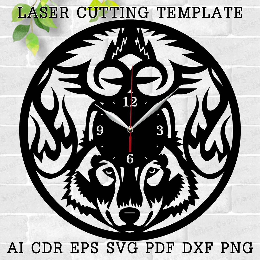 Wolf Clock Laser Cut Files, SVG File. Vector File Ai Cdr Dxf Instant Download Digital Design Cut ...