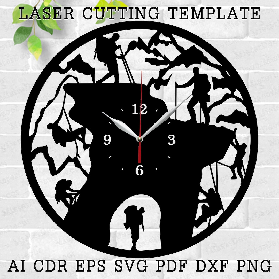 Mountain Climbing Clock Laser Cut Files, SVG File. Vector File Ai Cdr ...