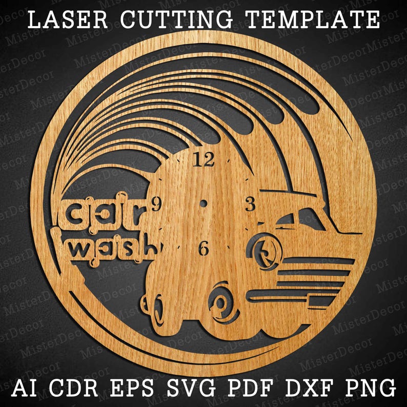 Car Wash Clock Laser Cut Files SVG File Vector File Ai Cdr Dxf Instant ...
