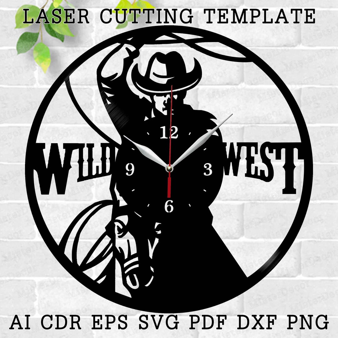 Wild West Clock Laser Cut Files, SVG File Ai Cdr Dxf, EPS Unique ...