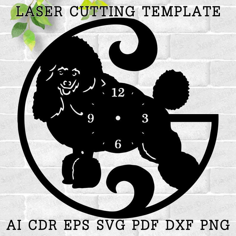 Poodle Wall Clock Laser Cut Files, SVG File. Vector File Ai, Cdr, Dxf ...