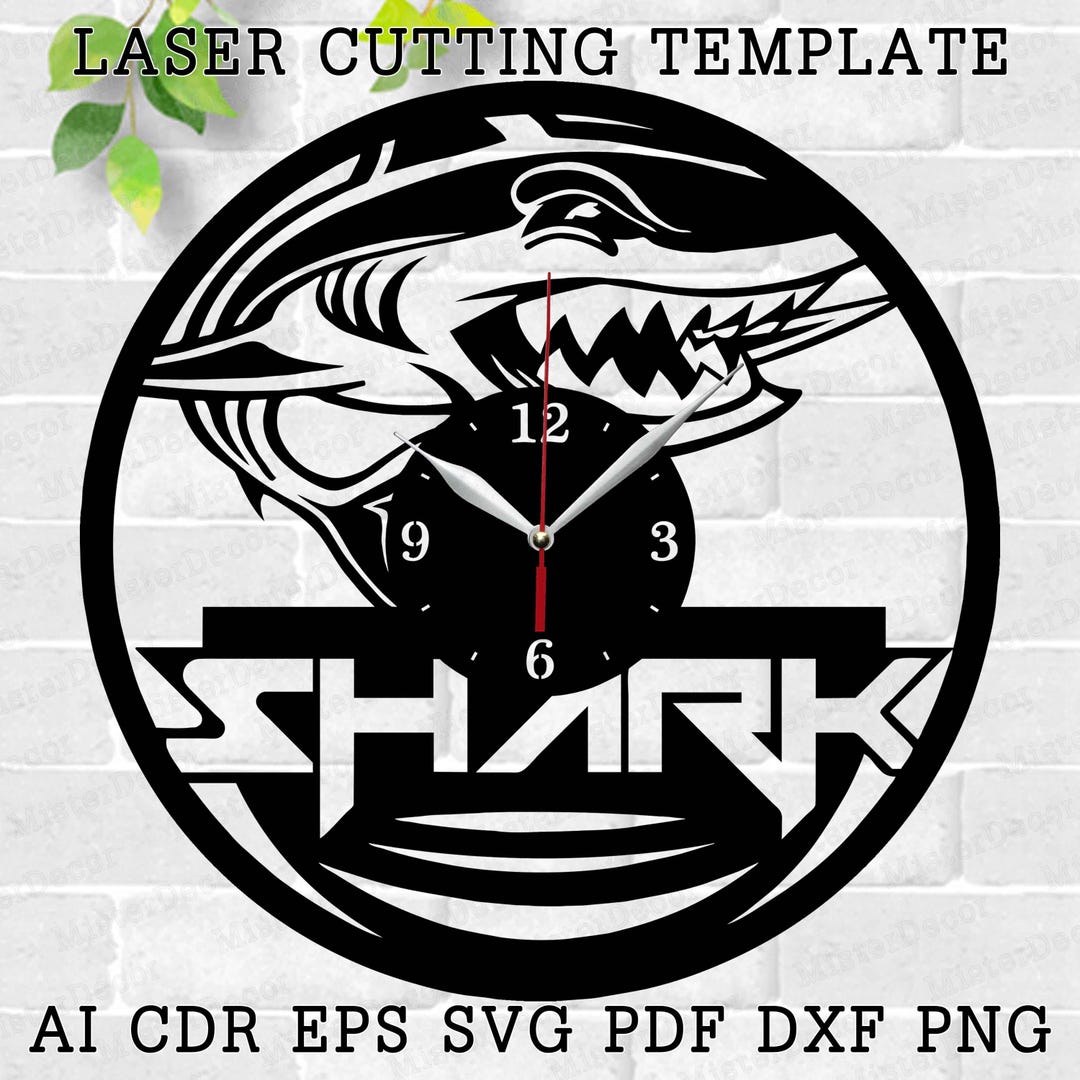 Shark Clock Laser Cut Files, SVG File Ai Cdr Dxf, EPS Unique Digital ...