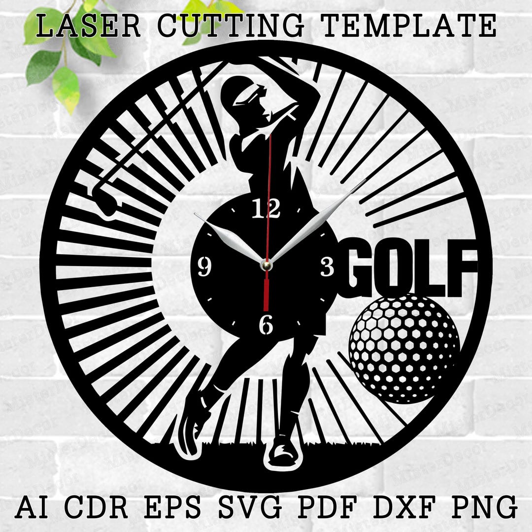 Golfer Clock Laser Cut Files SVG File Vector File Ai Cdr Dxf Instant ...