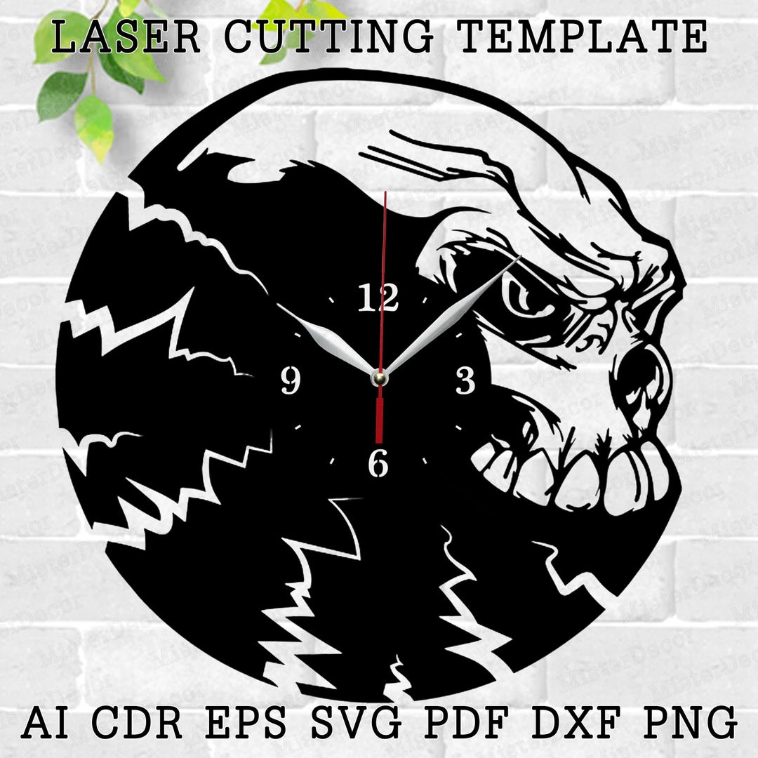 Skull Clock Laser Cut Files, SVG File. Vector File Ai Cdr Dxf Instant ...