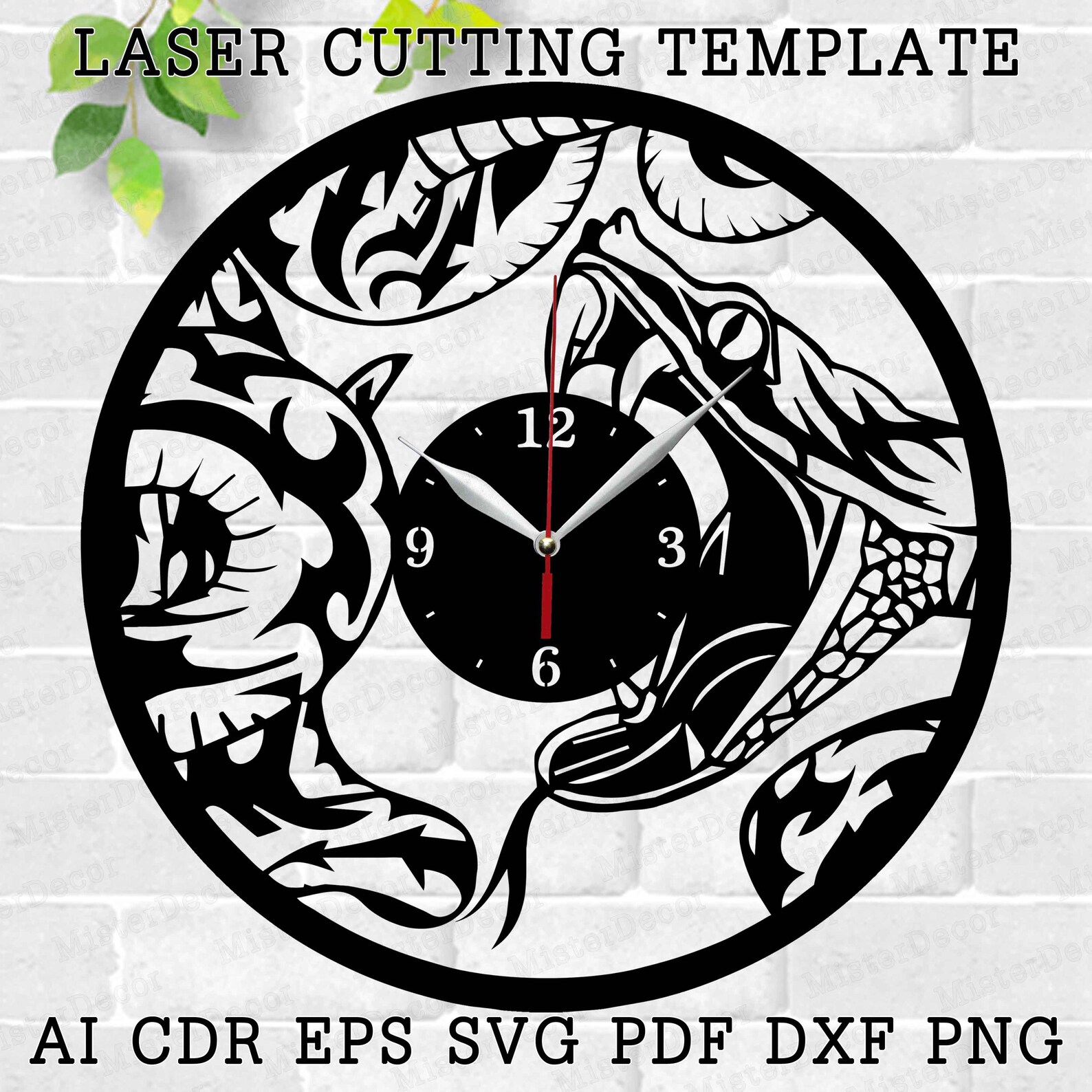 Snake Clock Laser Cut Files SVG Vector File Ai, Cdr, Dxf, Eps, Pdf, Png ...