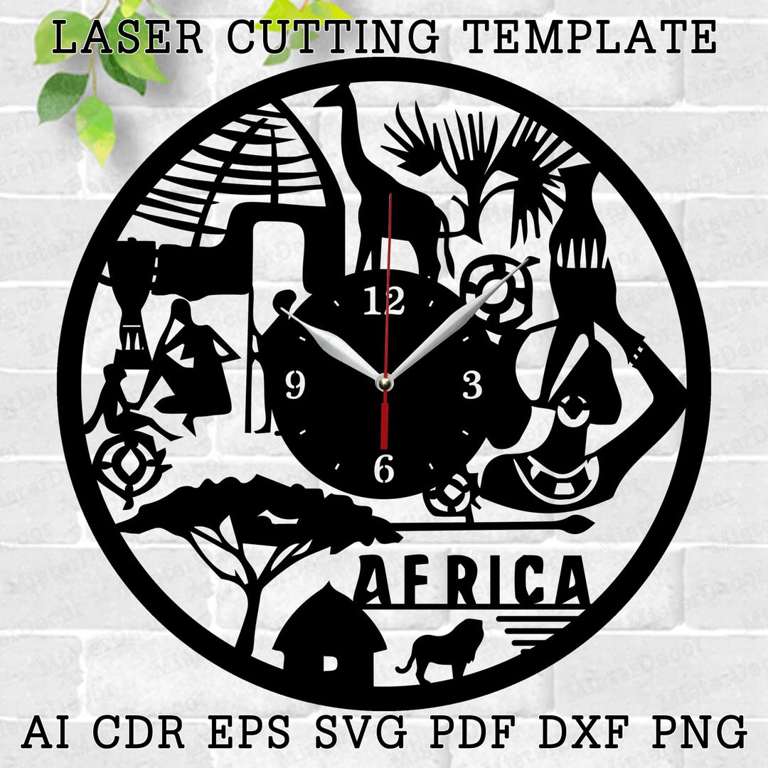 Africa Clock Laser Cut Files, SVG File. Vector File Ai, Cdr, Dxf ...