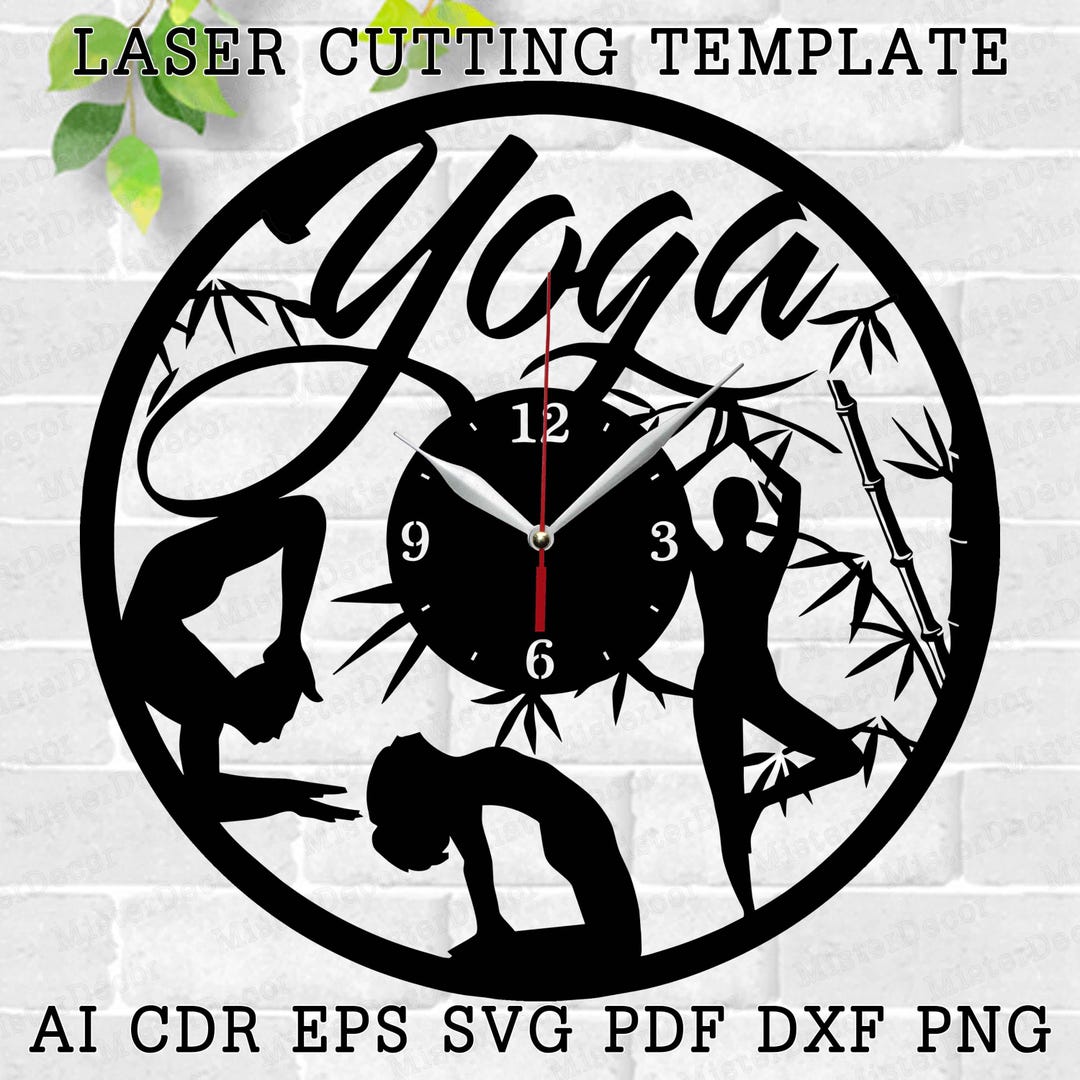 Yoga Clock Laser Cut Files, SVG File Ai Cdr Dxf, Unique Digital Design ...