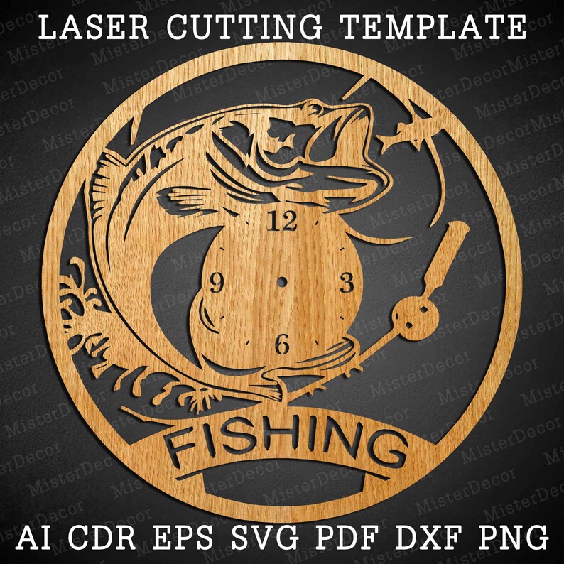 Fishing Clock Laser Cut Files SVG File Vector File Ai Cdr Dxf Instant ...