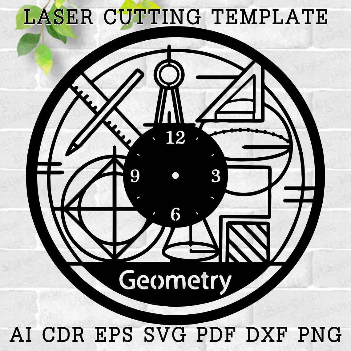 Geometry Wall Clock Laser Cut Files, SVG File. Vector File Ai, Cdr, Dxf ...
