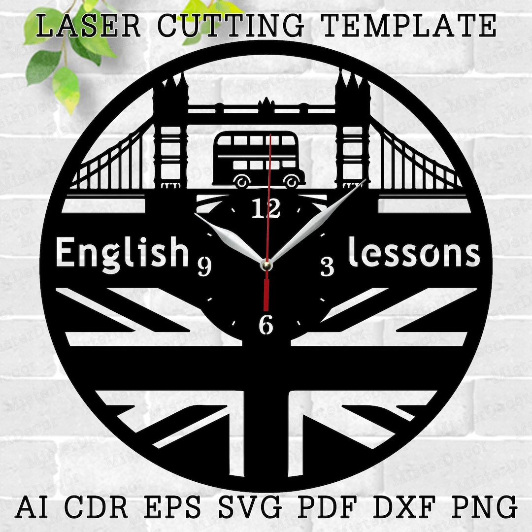 English Lessons Clock Laser Cut Files SVG File Vector File Ai Cdr Dxf ...
