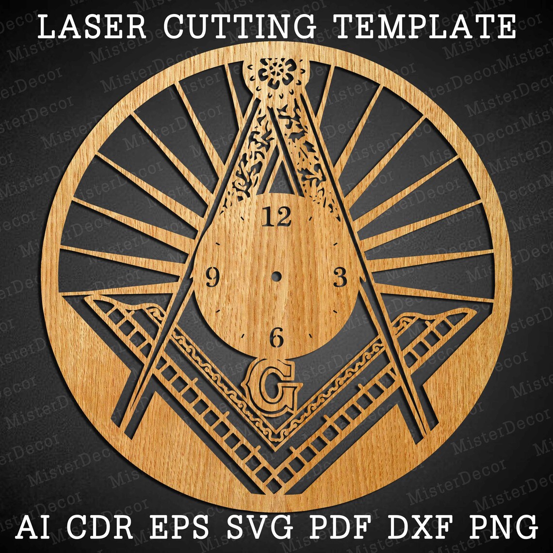 Freemasonry Wall Clock Laser Cut Files, SVG File. Vector File Ai, Cdr ...