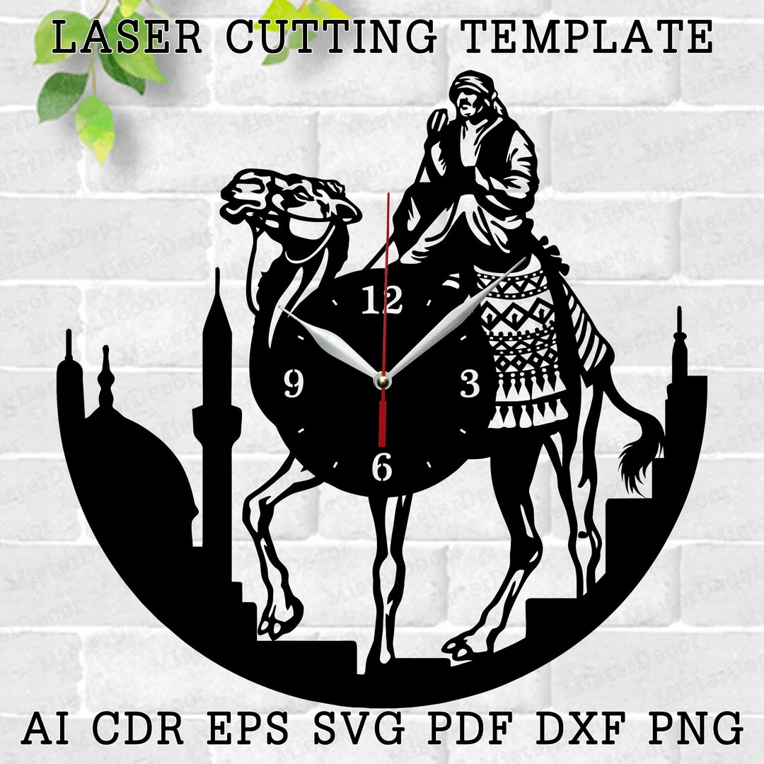 Camel Wall Clock Laser Cut Files, SVG File. Vector File Ai, Cdr, Dxf ...