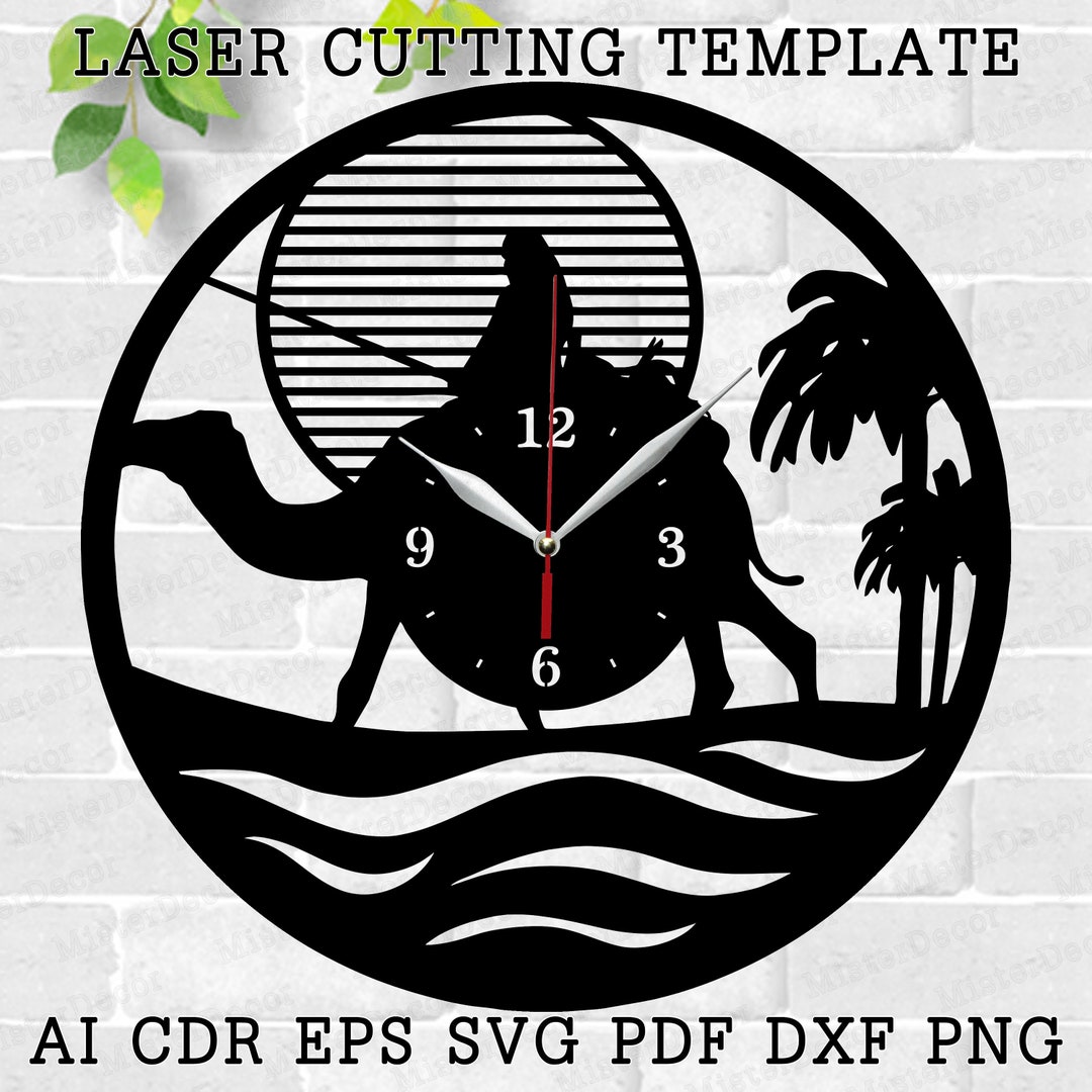 Camel Wall Clock Laser Cut Files, SVG File. Vector File Ai, Cdr, Dxf ...