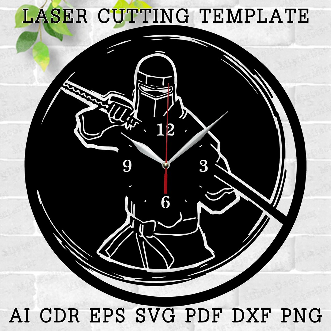 Ninja Clock Laser Cut Files, SVG File. Vector File Ai, Cdr, Dxf Instant ...