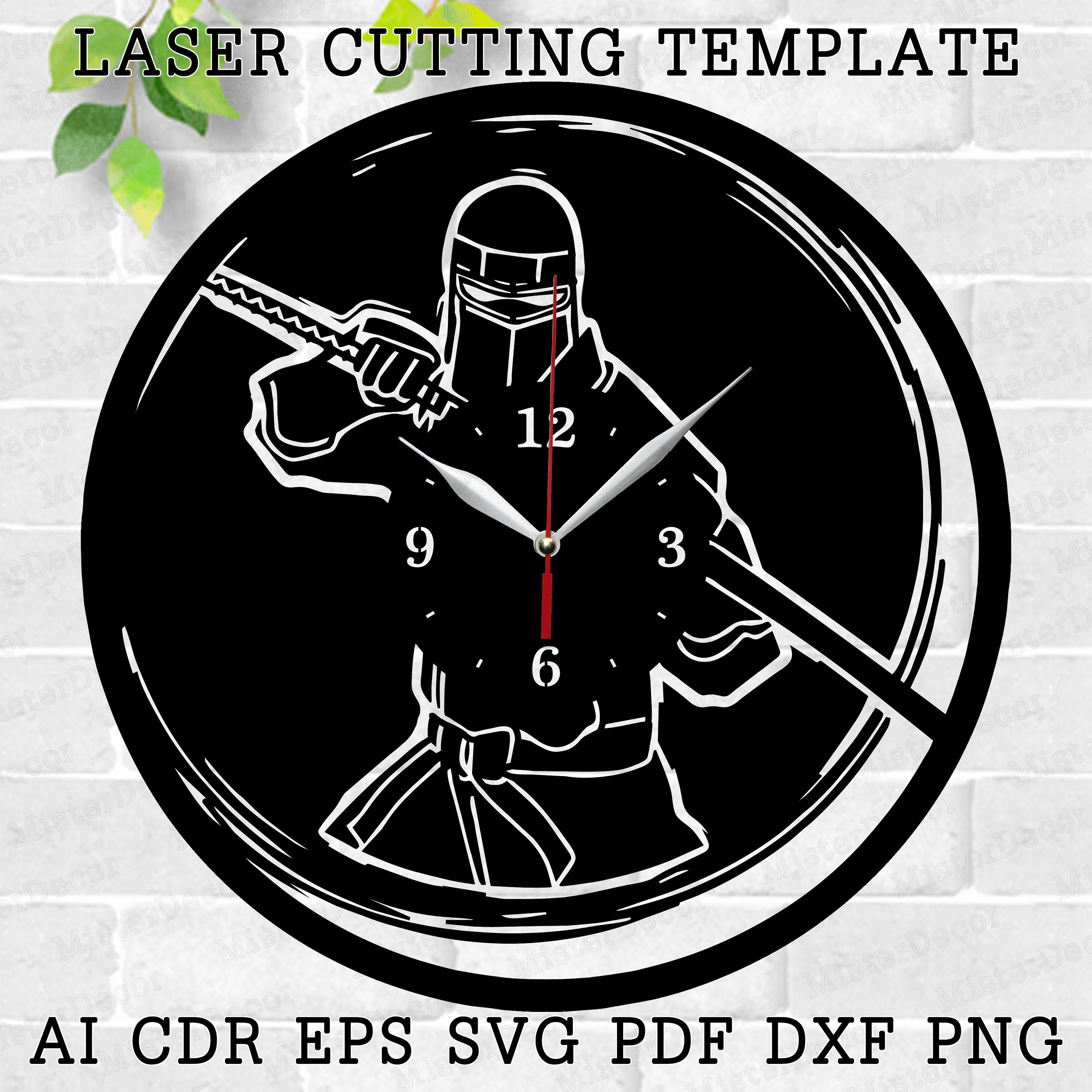 Ninja Clock Laser Cut Files, SVG File. Vector File Ai, Cdr, Dxf Instant ...