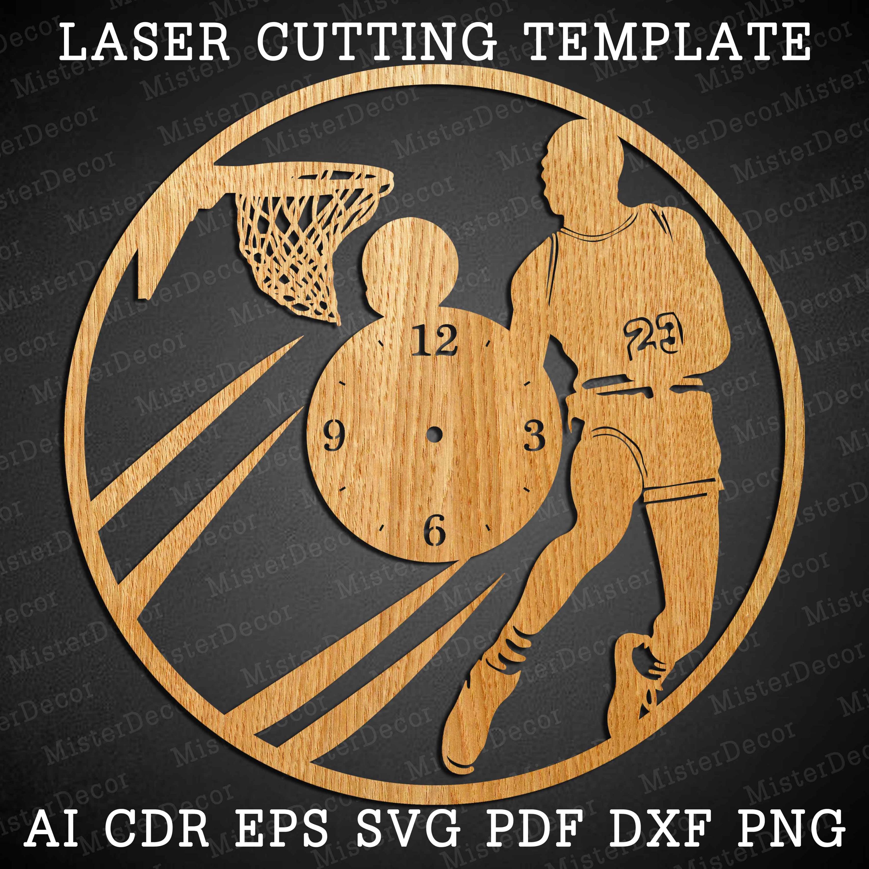 Basketball Clock Laser Cut Files, SVG File. Vector File Ai, Cdr, Dxf ...