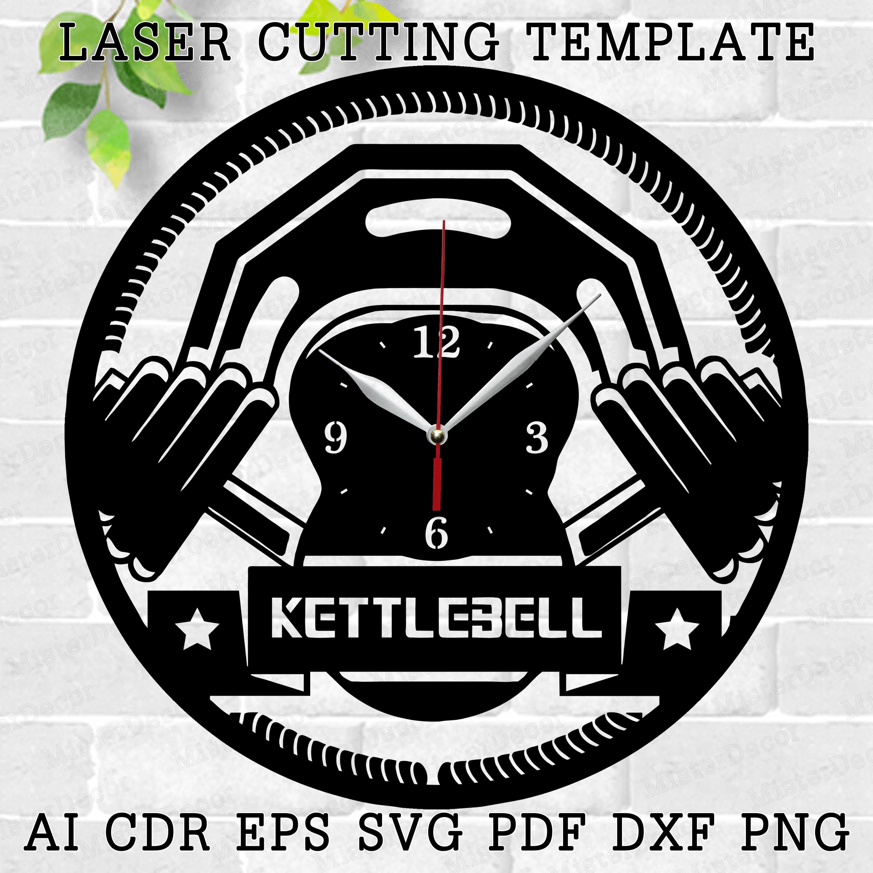 Kettlebell Clock Laser Cut Files SVG Vector File Ai Cdr, Dxf, Eps, Pdf, Png Download Digital ...