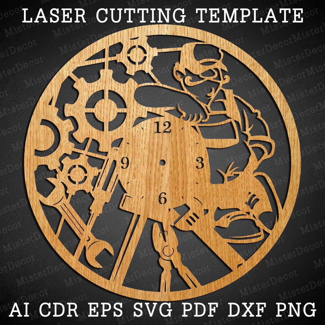 Mechanical Engineer Clock Laser Cut Files SVG Vector File Ai, Cdr, Dxf ...