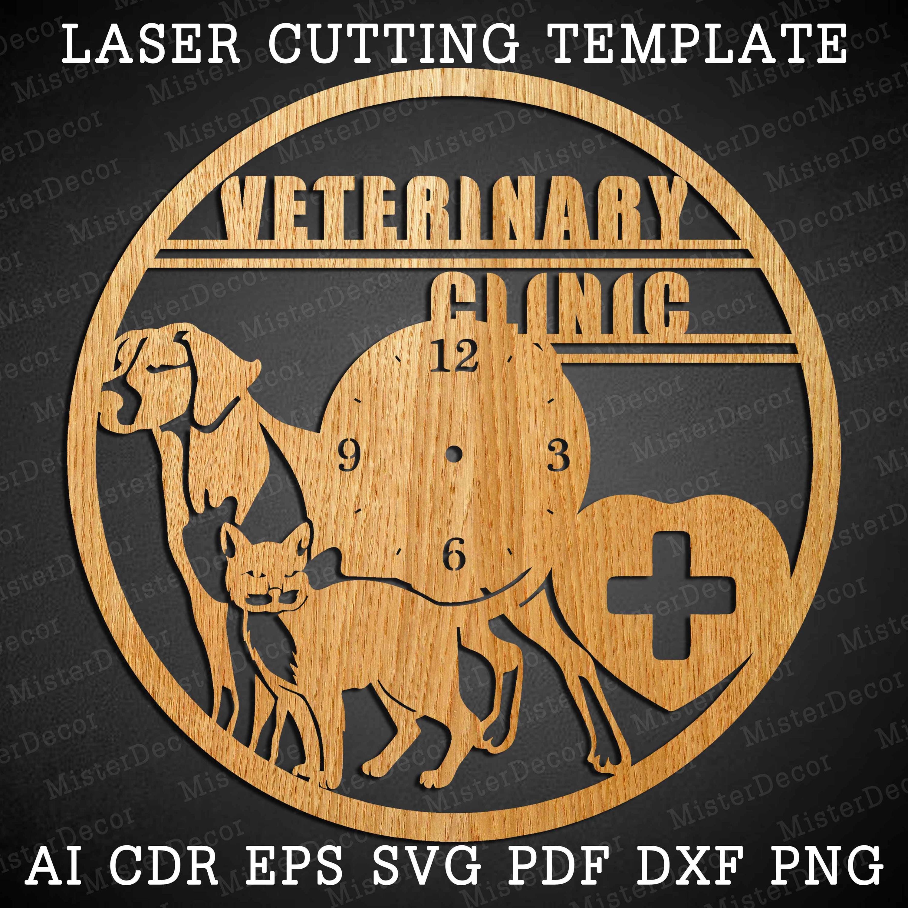 Veterinary Clinic Clock Laser Cut Files SVG Vector File Ai, Cdr, Dxf ...
