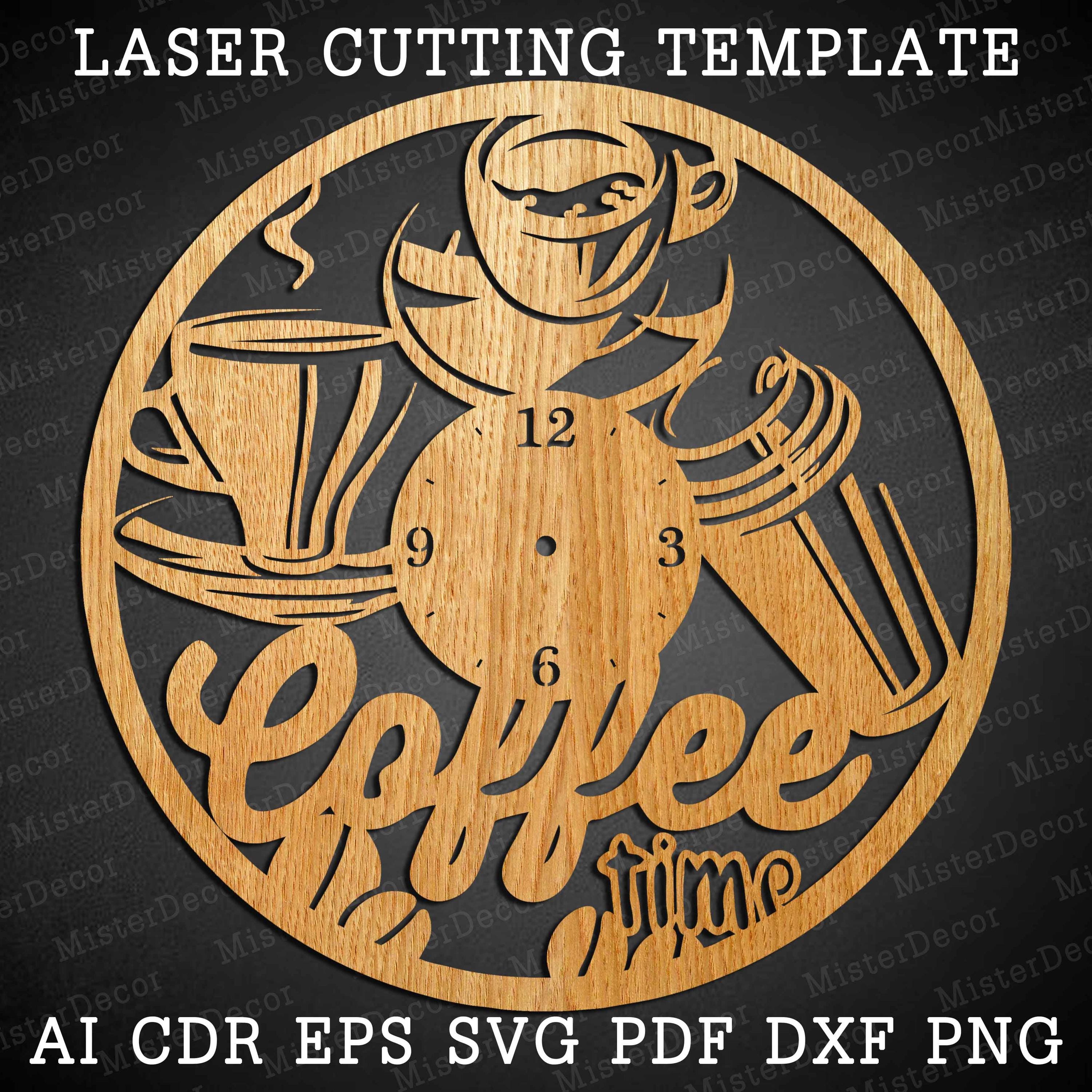 Coffee Clock Laser Cut Files, SVG File. Vector File Ai Cdr Dxf Instant ...