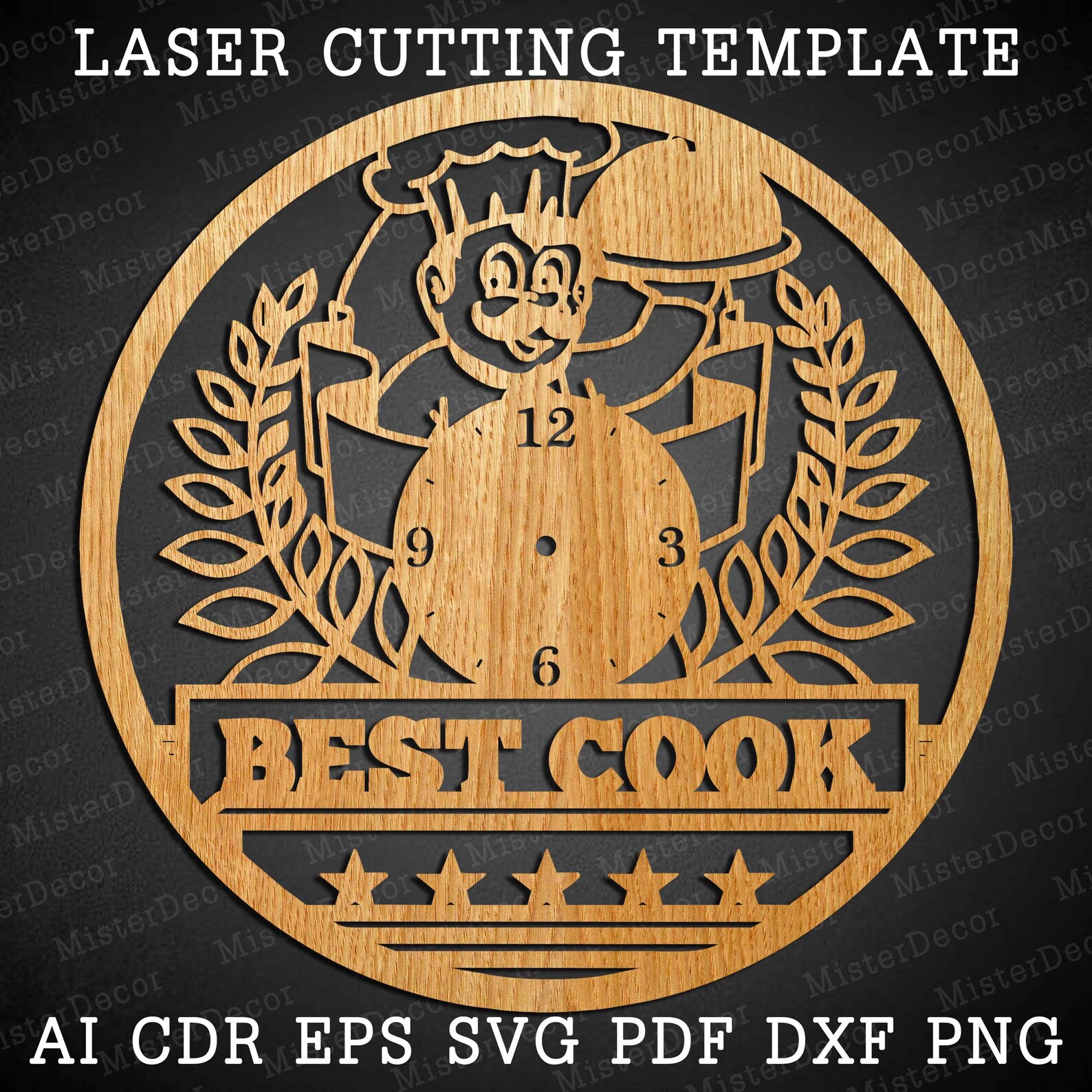 Chef Clock Laser Cut Files SVG File Vector File Ai Cdr Dxf Instant ...
