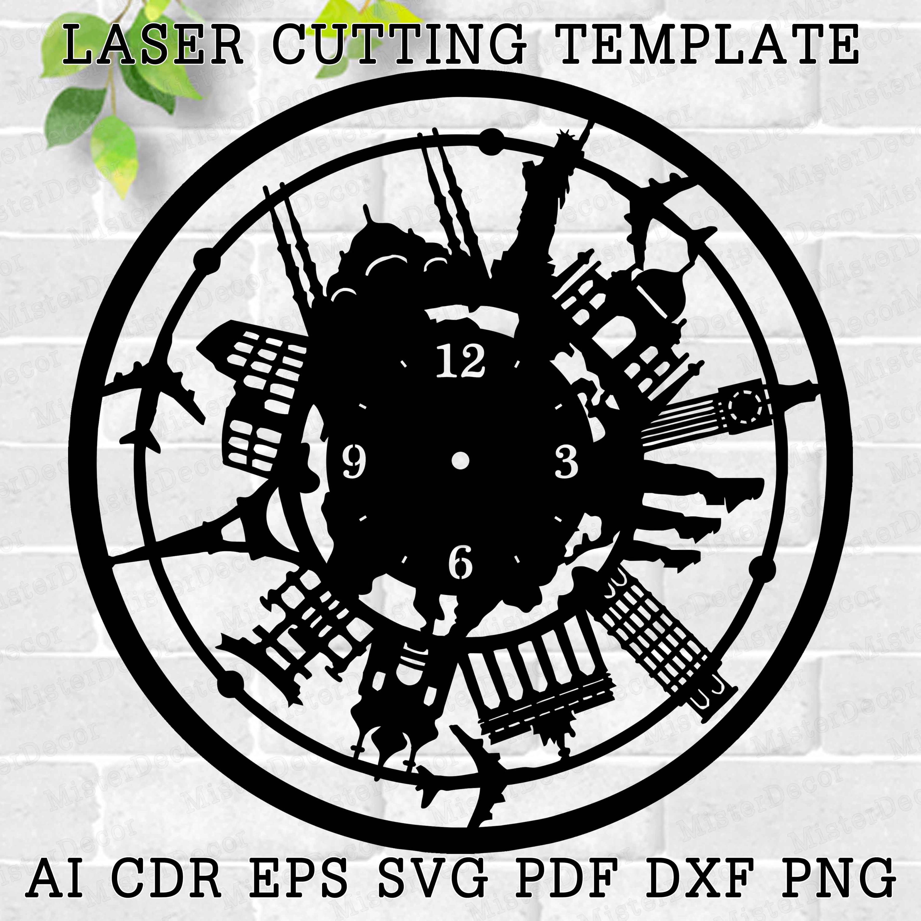 Travel Clock Laser Cut Files SVG File Vector File Ai Cdr Dxf Instant ...