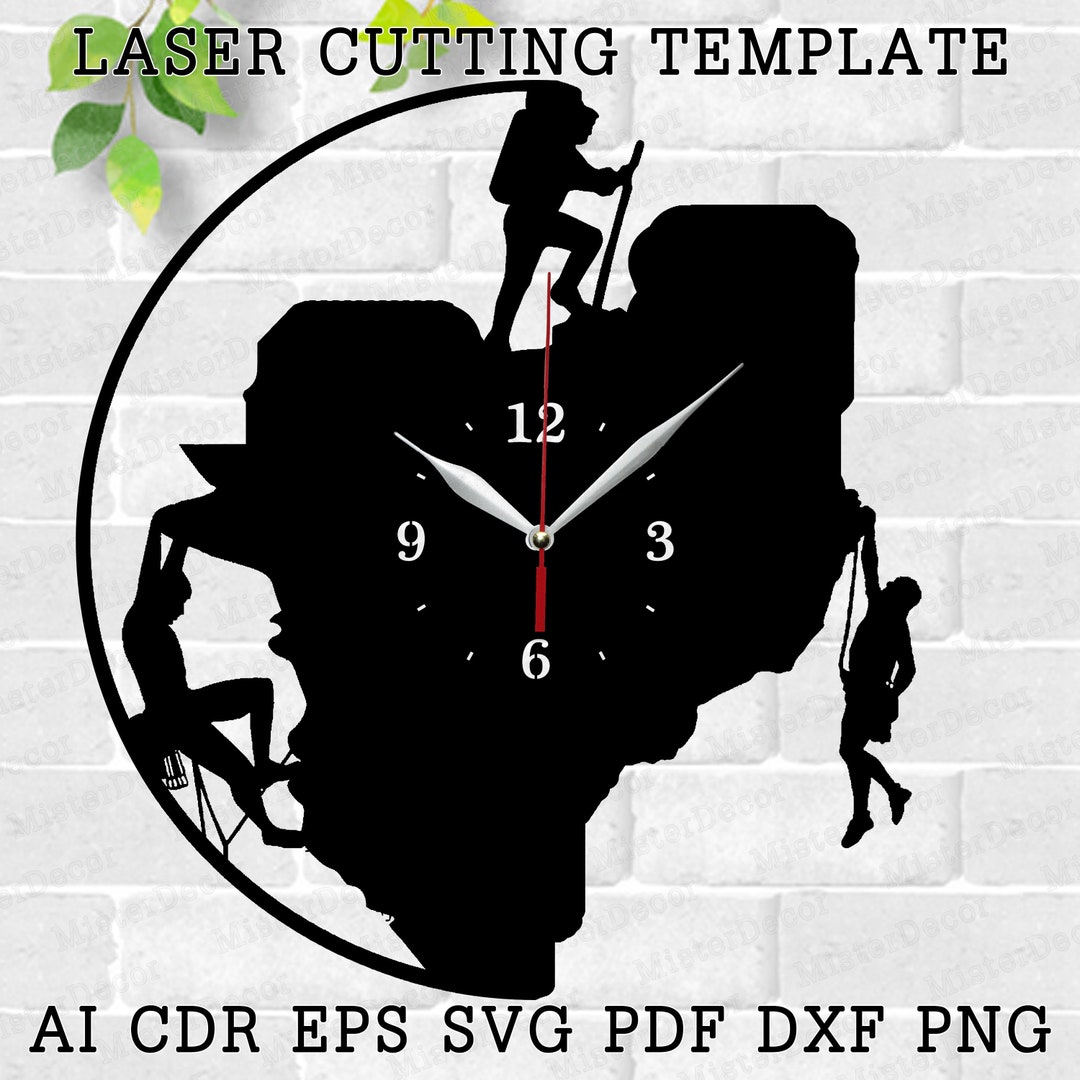 Rock Climber Wall Clock Laser Cut Files, SVG File. Vector File Ai, Cdr ...