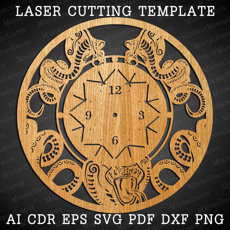 Cobra Snake Clock Laser Cut Files SVG Vector File Ai, Cdr, Dxf, Eps ...